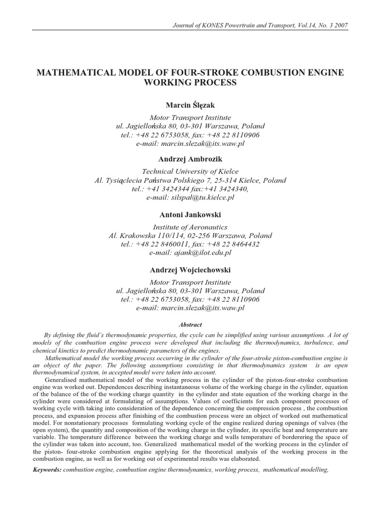 Mathematical Model of Four-Stroke Combustion Engine Working Process | PDF | Internal Combustion ...