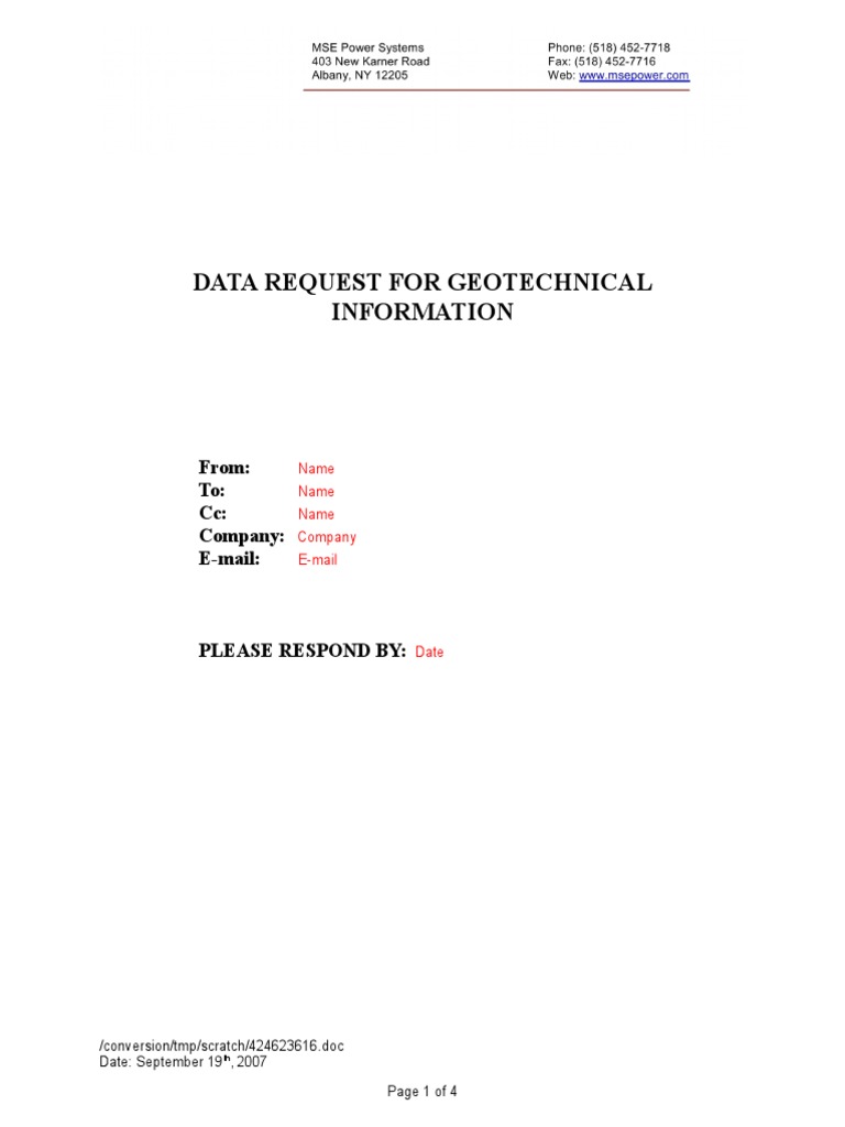 070919-Data Request For Geotechical Information | PDF | Geotechnical ...