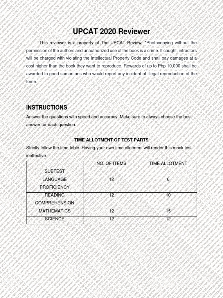 UPCAT 2020 Reviewer4 | PDF | Multiple Choice | Test (Assessment)