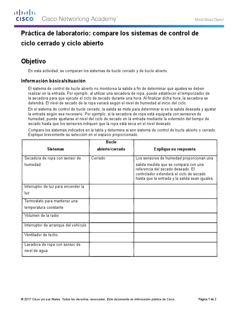 1.1.3.10 Lab - Compare Closed-Loop and Open-Loop Control Systems | PDF ...