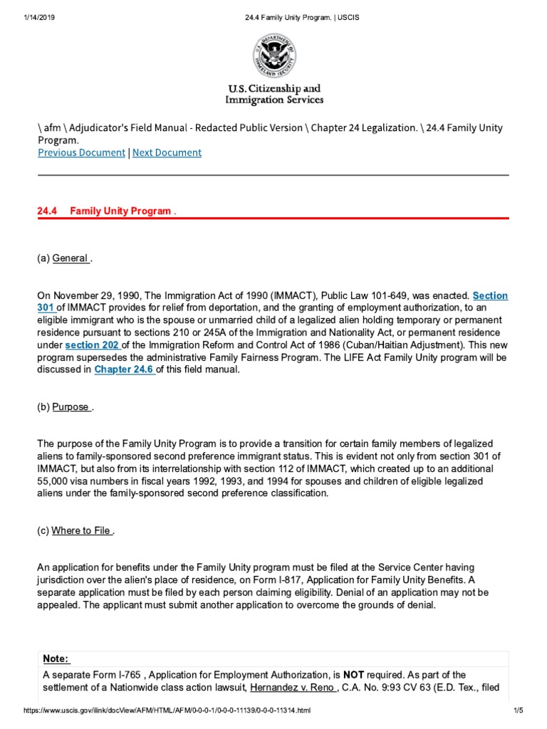 24.4 Family Unity Program | PDF