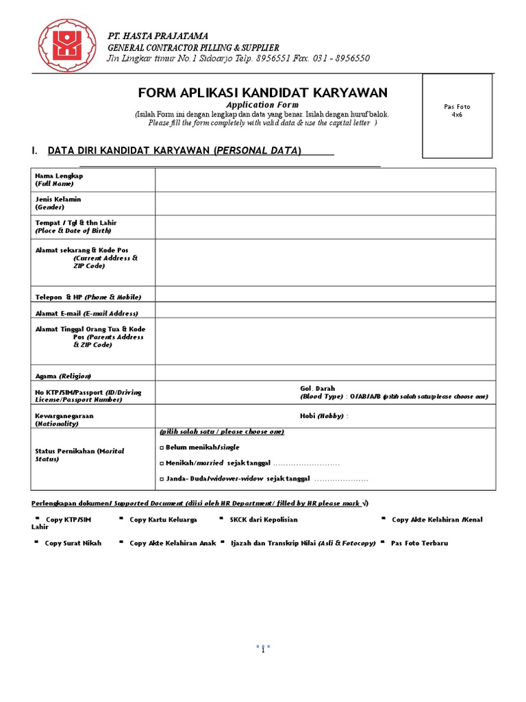 Form Aplikasi Kandidat Karyawan | PDF
