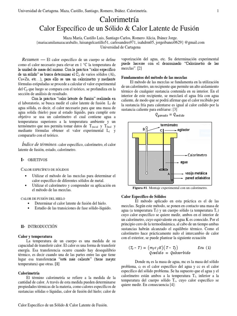 Calor Específico Lab Física 3 | PDF | Calor | Temperatura