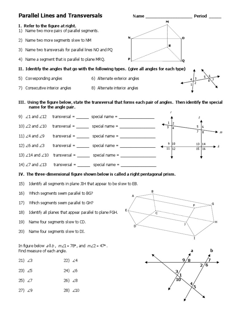 3 1 Worksheet Parallel Lines and Transversal PDF | PDF | Classical Geometry | Elementary Geometry