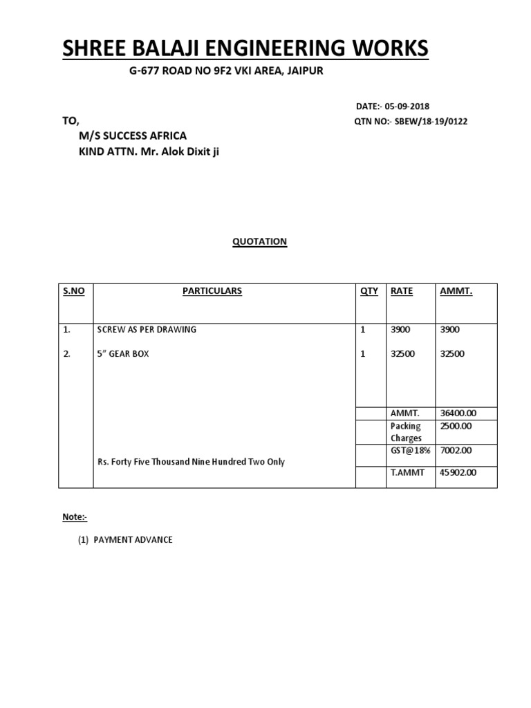 Shree Balaji Engineering Works: G-677 Road No 9F2 Vki Area, Jaipur | PDF