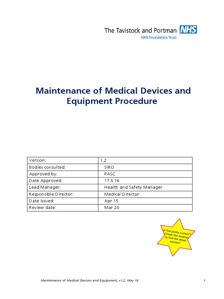 Medical Device Maintenance Procedures | PDF | Medical Device | Patient ...