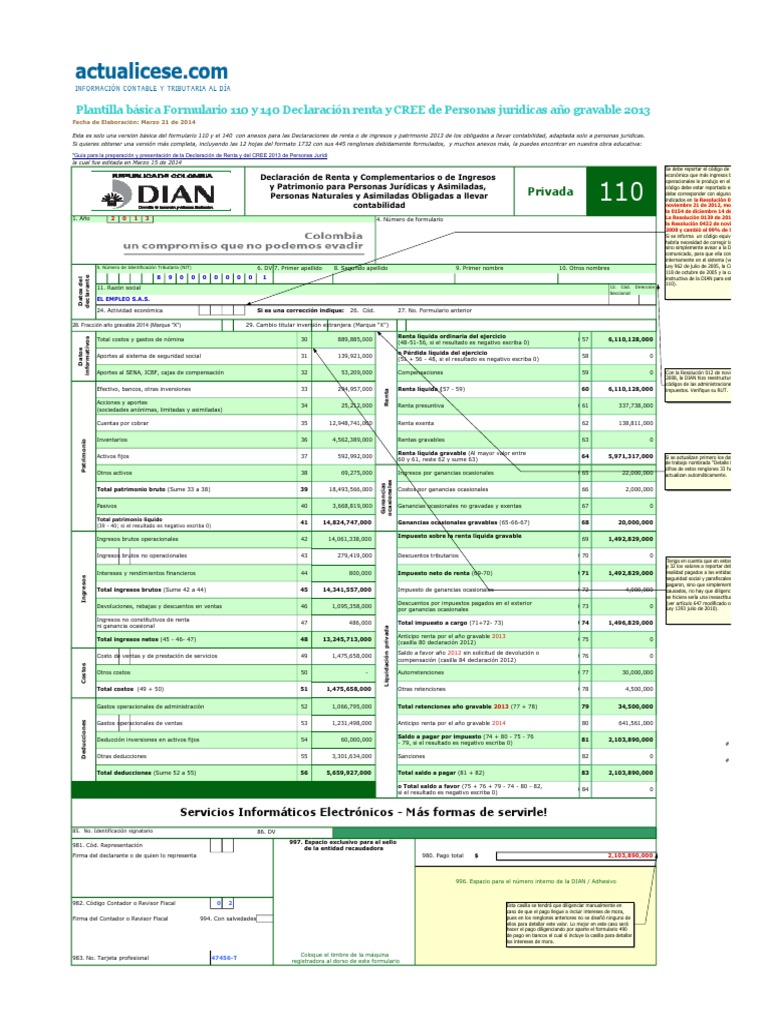 Formulario 110 y 140 Basico | PDF | Impuesto sobre la renta | Impuestos