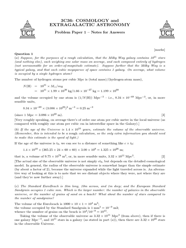 3C36: COSMOLOGY and Extragalactic Astronomy: Problem Paper 1 - Notes ...