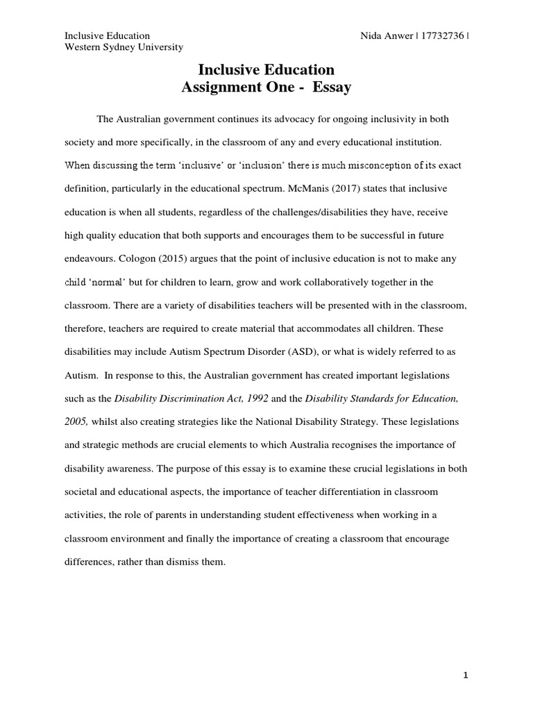 Inclusive Education Assignment 1 - Final | PDF | Inclusion (Education ...