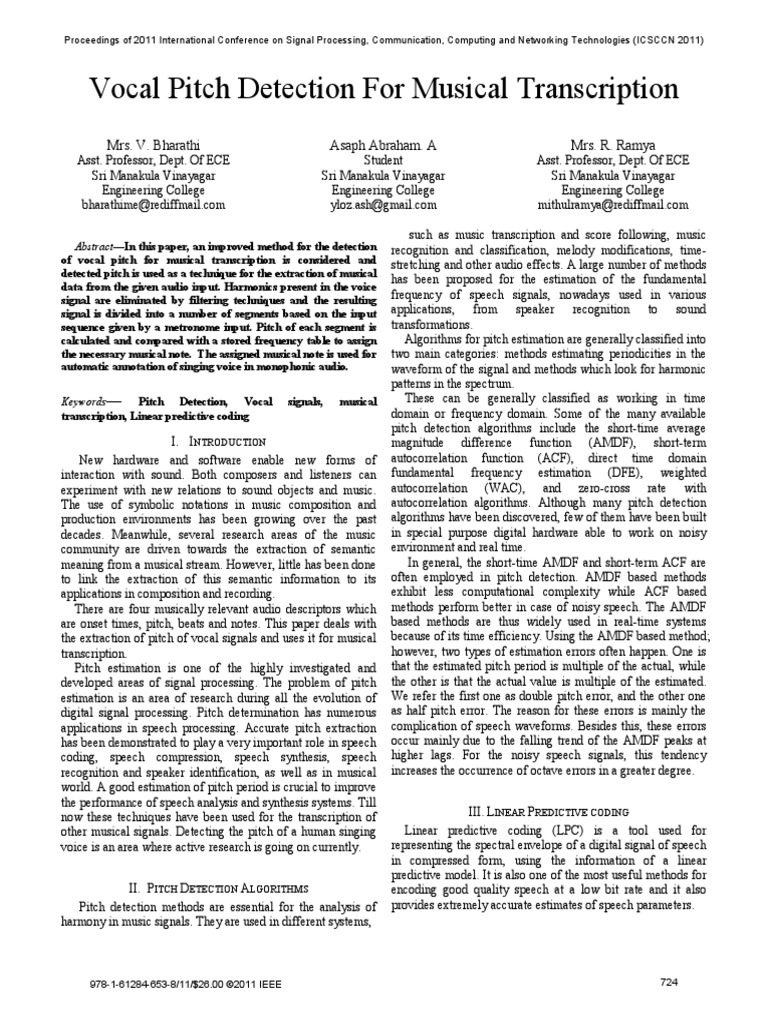 Vocal Pitch Detection For Musical Transcription PDF | PDF | Signal ...