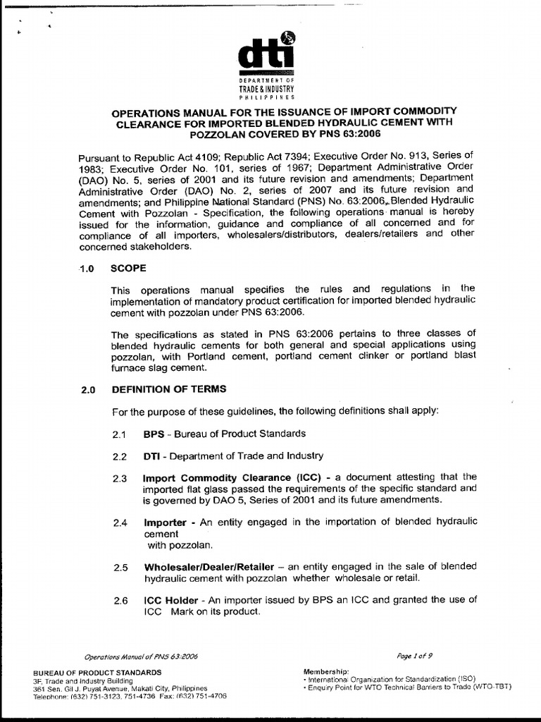 PNS 63 2006 Blended Hydraulic Cement - Pozzolan | PDF
