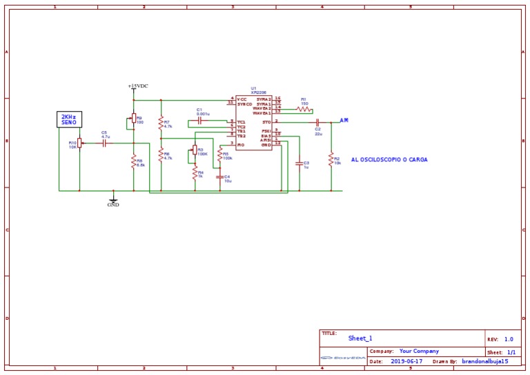 2Khz Seno Am: Xr2206 U1 150 R1 | PDF