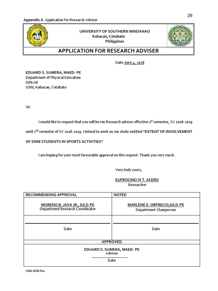Application For Research Adviser | PDF