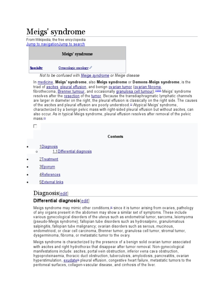 Meigs' Syndrome: Diagnosis | PDF | Neoplasms | Cancer
