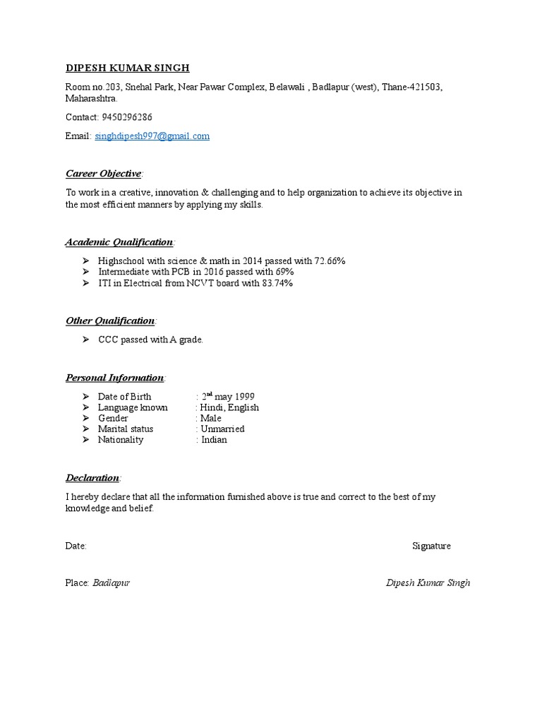 Dipesh Kumar Singh: Career Objective | PDF