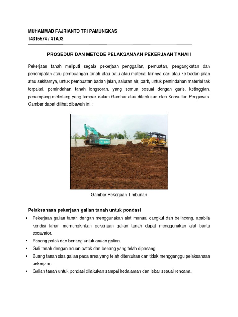 Metode Pelaksanaan Pekerjaan Galian Tanah | PDF