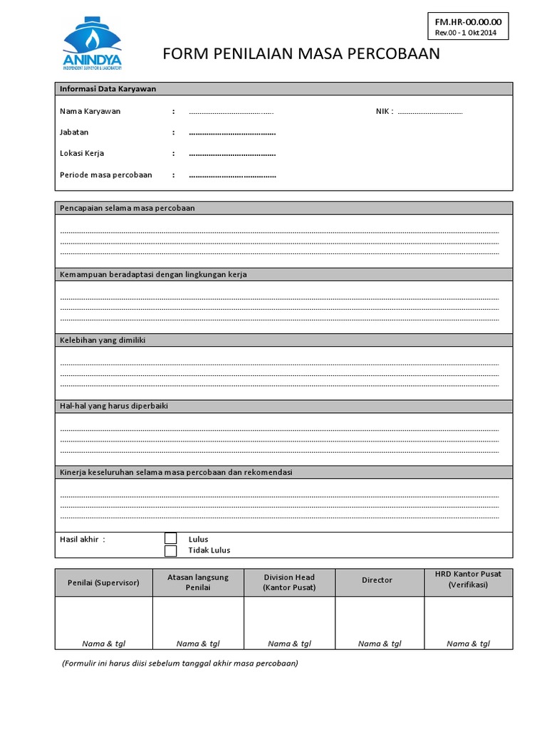 Form Penilaian Masa Percobaan PDF | PDF