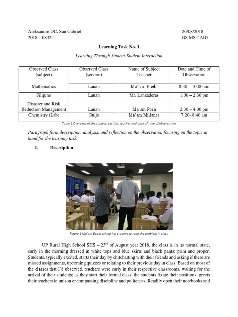 Learning Task No. 1: Learning Through Student-Student Interaction | PDF ...