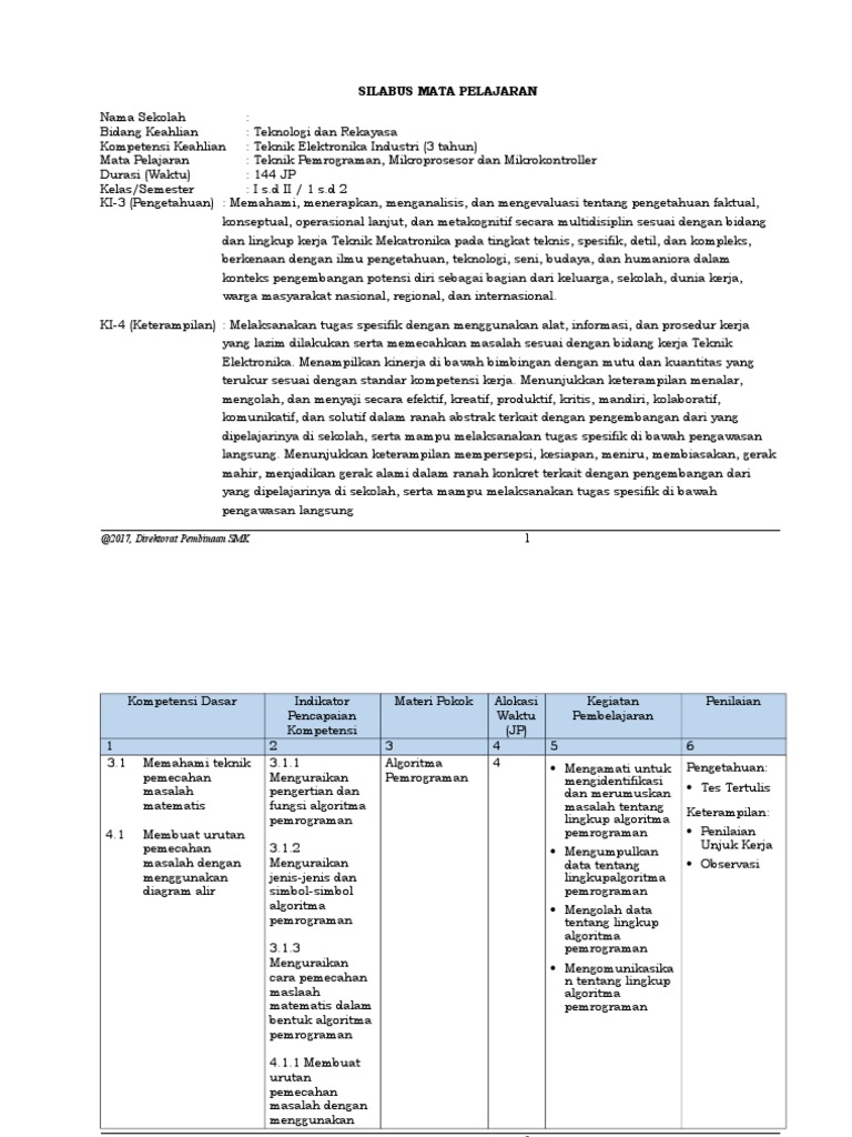C2 - Silabus Teknik Pemrograman, Mikroprosesor Dan Mikrokontroller | PDF