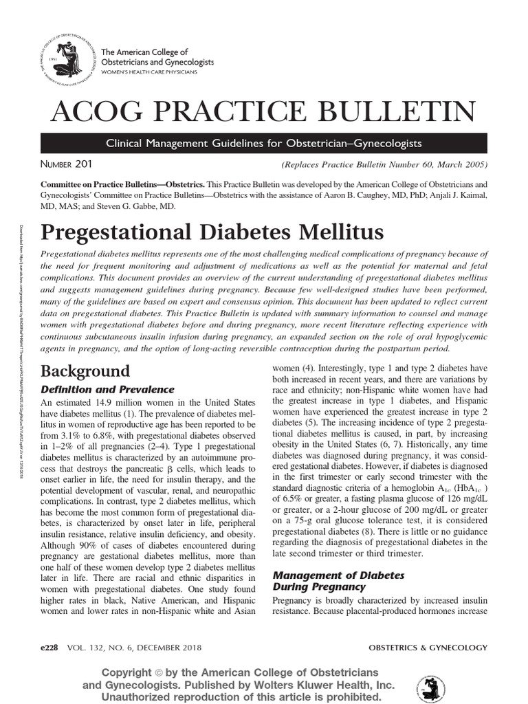 Acog Practice Bulletin No 201 2018 | PDF | Diabetes Management | Diabetes