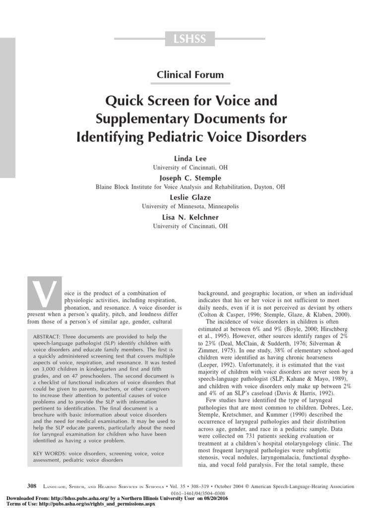 Quick Screen For Voice | PDF | Singing | Speech Language Pathology