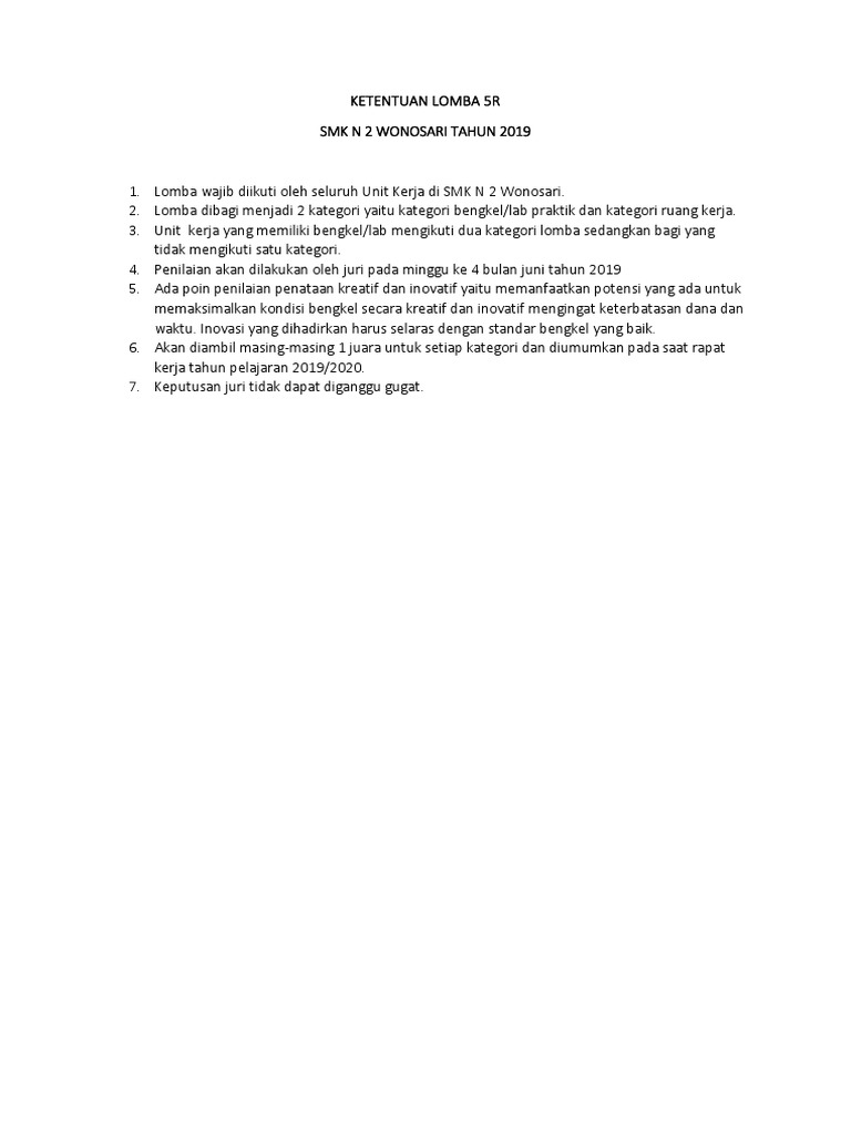 Ketentuan Lomba 5R SMK N 2 Wonosari | PDF