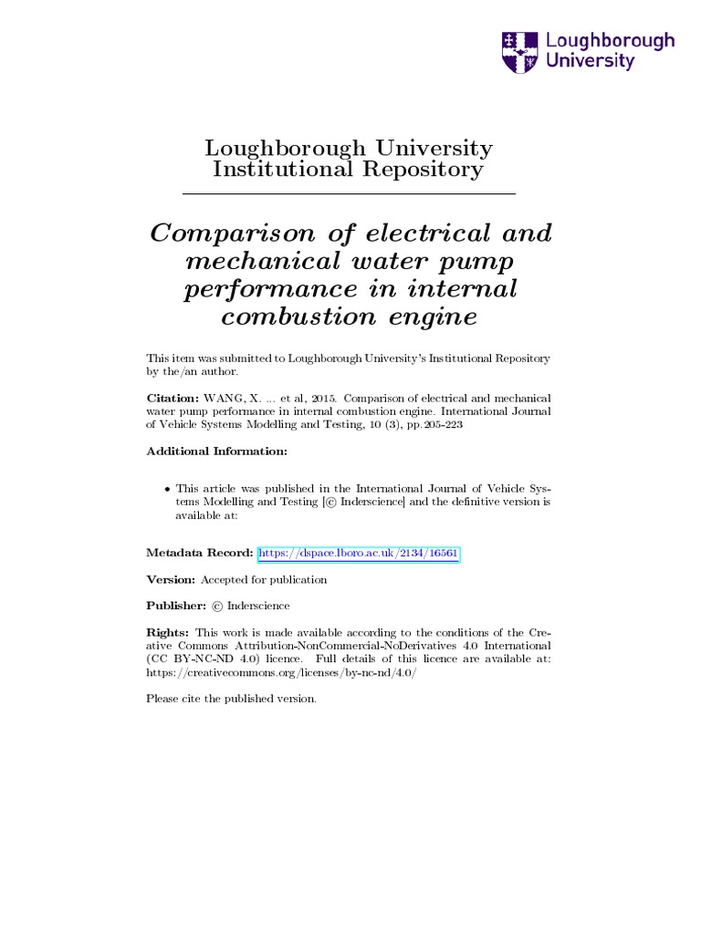 Accepted Version | PDF | Internal Combustion Engine | Pump