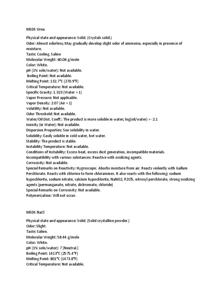 MSDS Urea Dan Nacl | PDF