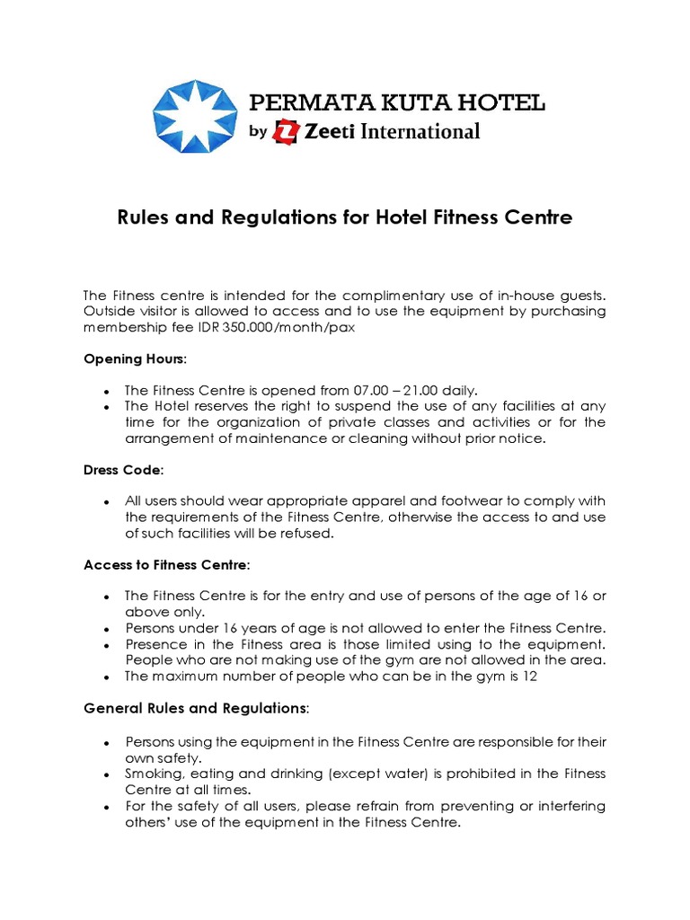Hotel Fitness Centre Rules and Regulations | PDF | Government | Justice