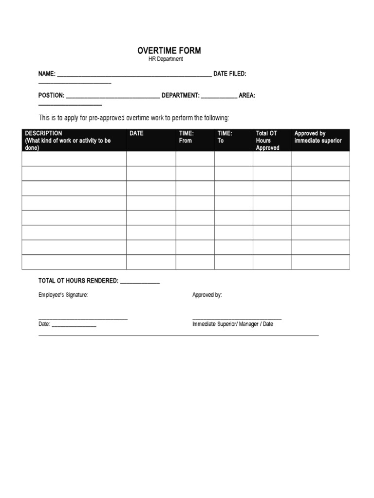 Overtime Approval Form Template | PDF