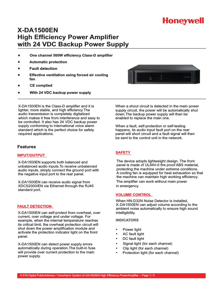 Datasheet - X-DA1500EN With 24 VDC - EN2.2 | PDF | Power Supply | Amplifier