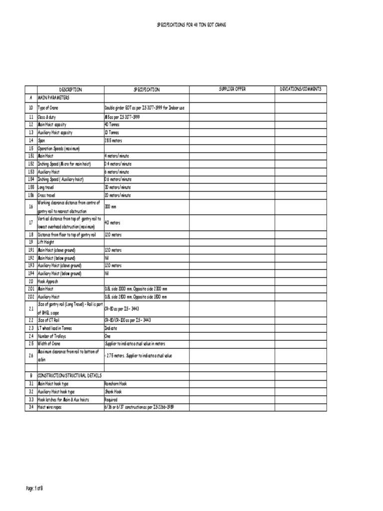 Specification or EOT | PDF | Crane (Machine) | Alternating Current