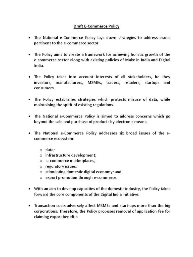 Draft E-Commerce Policy | PDF | E Commerce | Business
