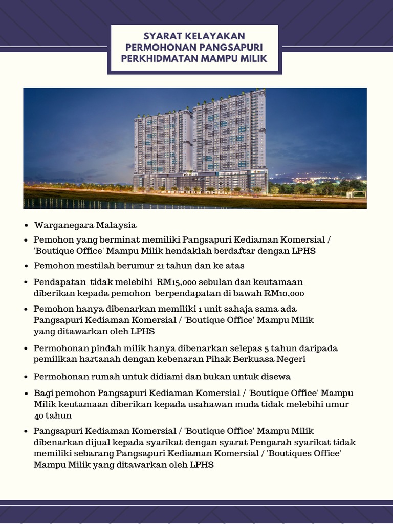 Syarat Kelayakan Permohonan Pangsapuri Perkhidmatan Mampu Milik PDF | PDF