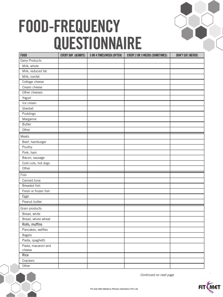 Food FrequencyQuestionnaire | PDF
