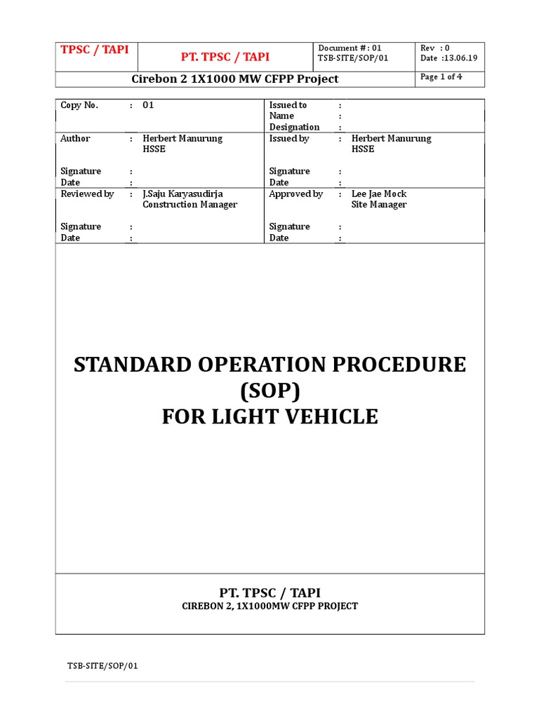 01-SOP Light Vehicle - TSB | PDF