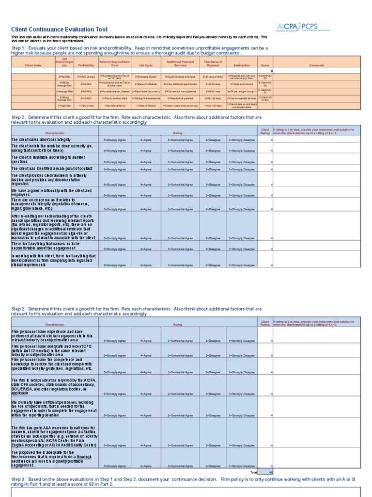 Client Continuance Evaluation Tool | PDF | Risk | Audit