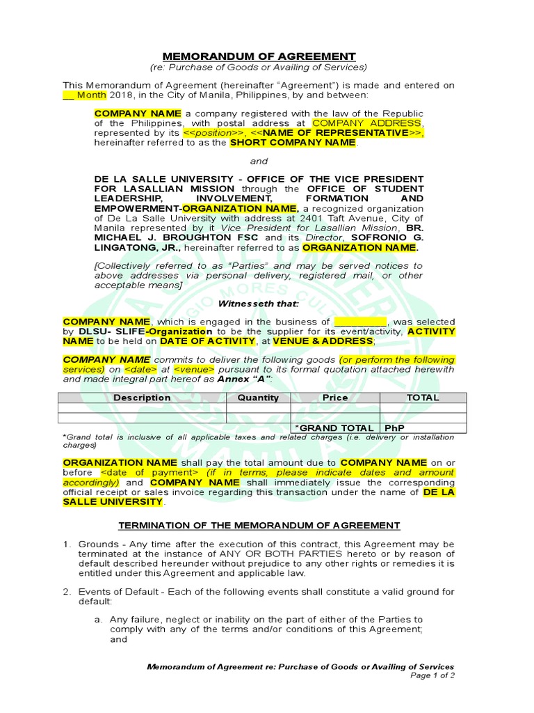 Memorandum of Agreement: Witnesseth That | Unduh gratis PDF | Common ...
