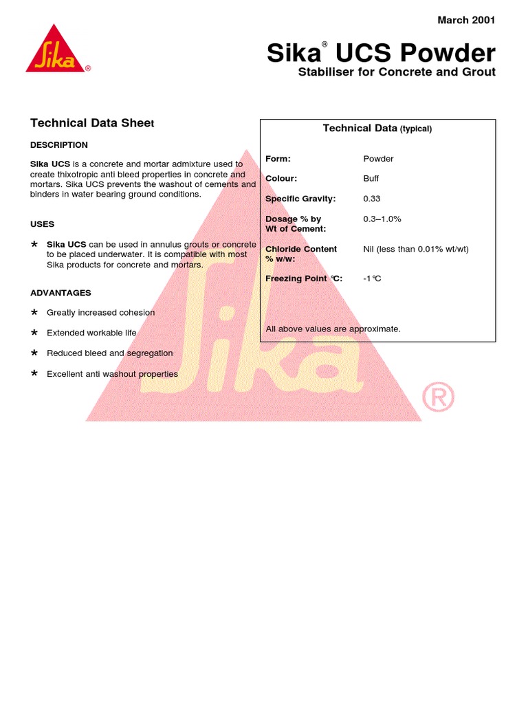 Sika UCS Powder - Underwater Concrete | PDF | Mortar (Masonry) | Concrete