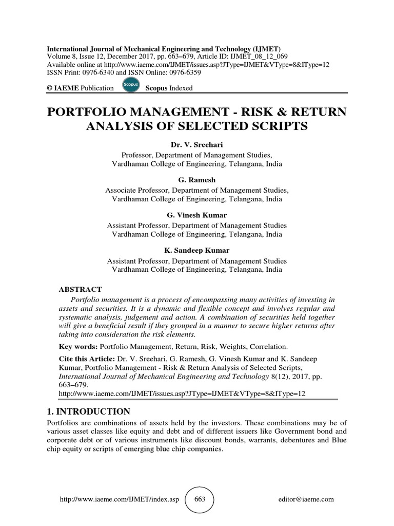 Portfolio Mgmt Project Pdf Modern Portfolio Theory Mathematical