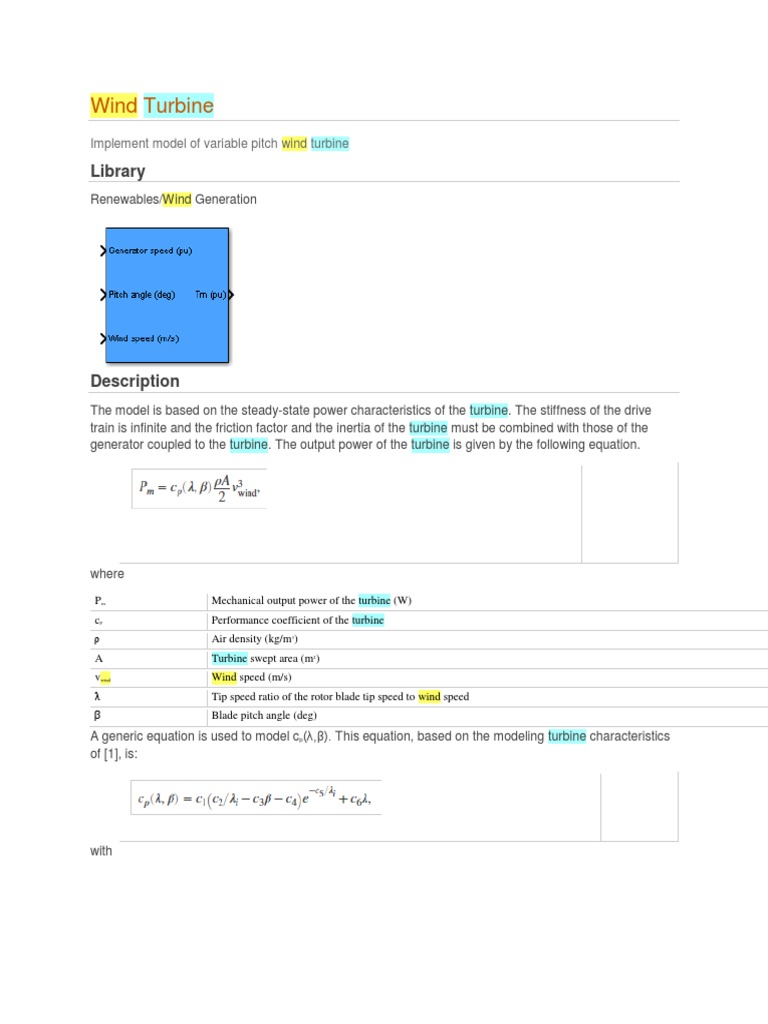 Wind Turbine Characteristics MATLAB Code | PDF | Turbine | Wind Turbine