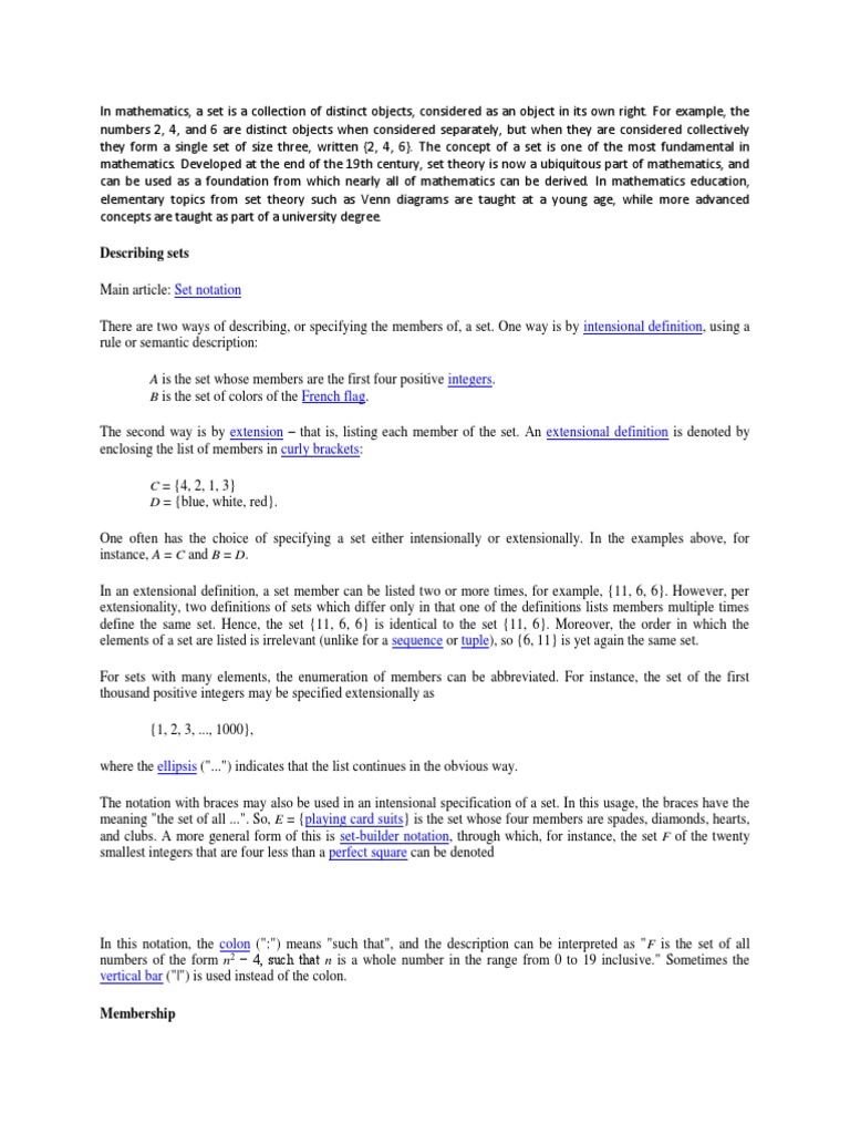 Describing Sets: Set Notation Intensional Definition | PDF | Set ...