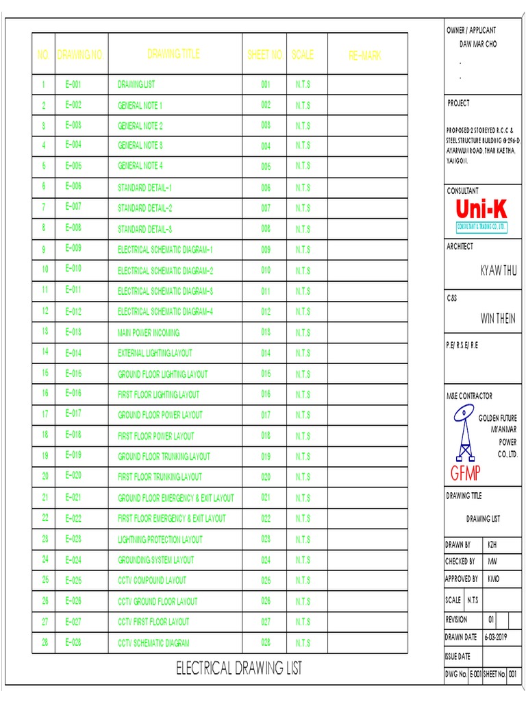 Uni-K: Electrical Drawing List | Download Free PDF | Illustration ...