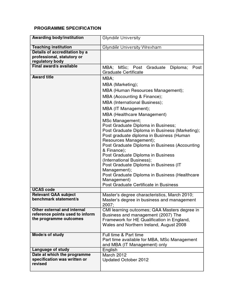 Mba Programme Modules Specs | PDF | Postgraduate Education | Master's ...