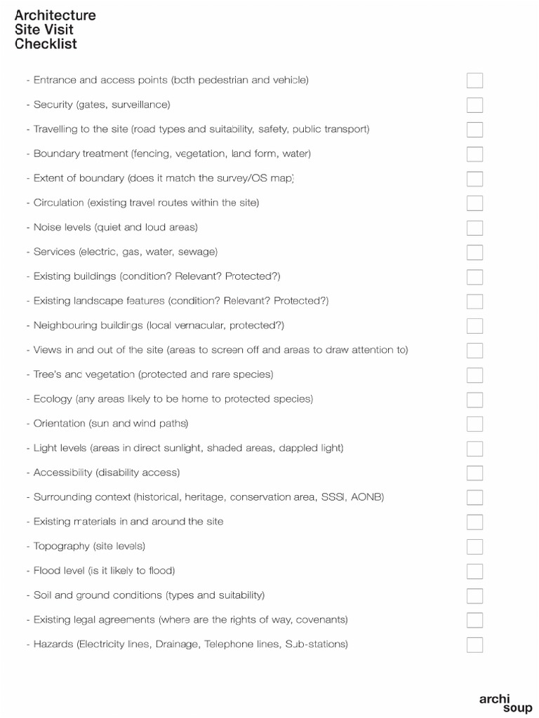 Architecture Site Visit Checklist PDF | PDF