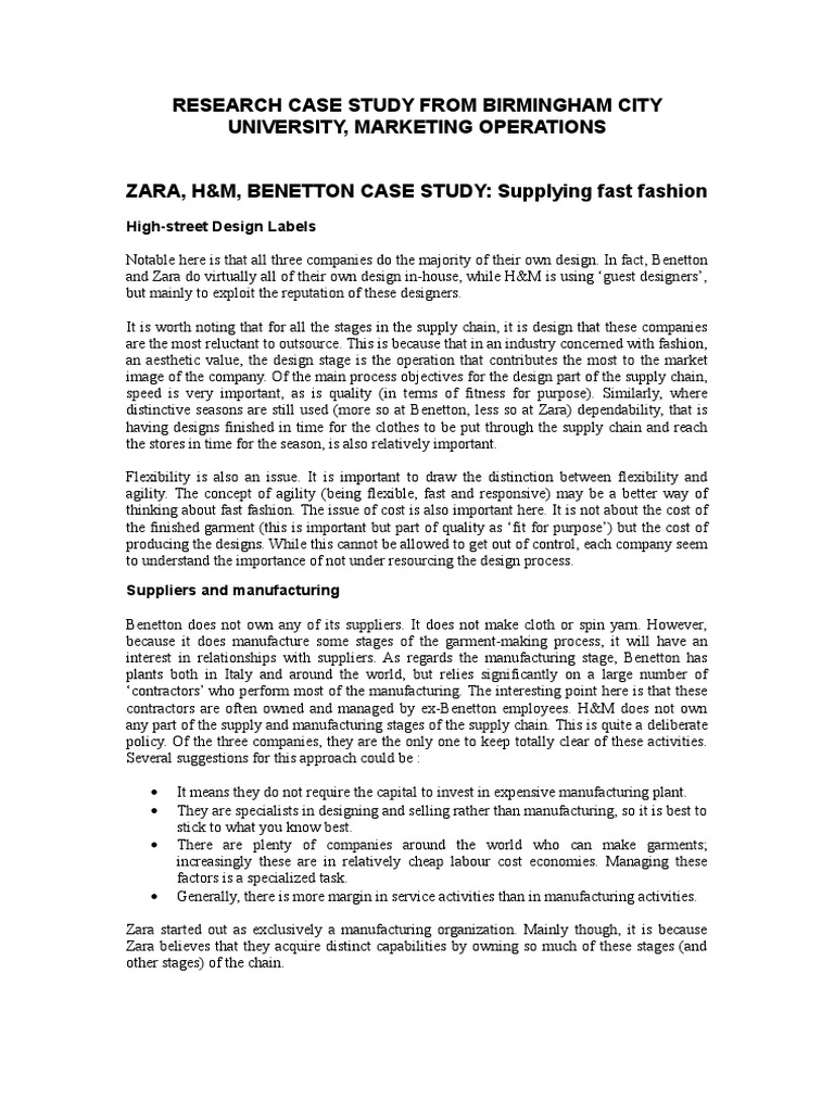 Fast Fashion Case Study: Zara, H&M, Benetton | PDF | Retail | Warehouse