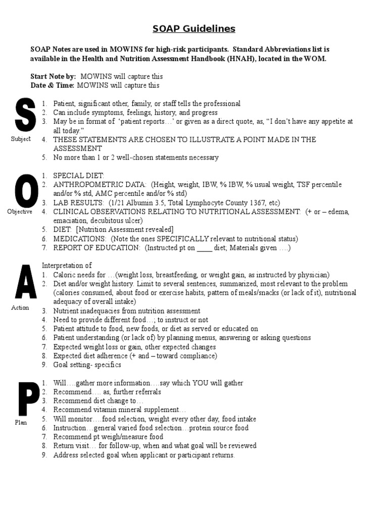 Soap Notes Guidelines | PDF | Diet (Nutrition) | Diet & Nutrition