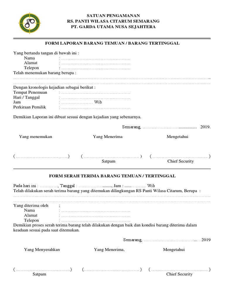 Form Laporan Temuan Barang | PDF