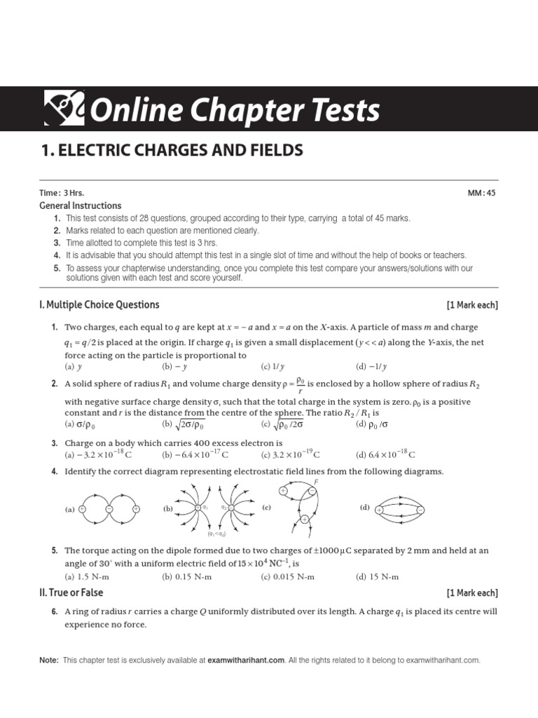 Online Chapter Tests: 1. Electric Charges and Fields | PDF | Electric ...