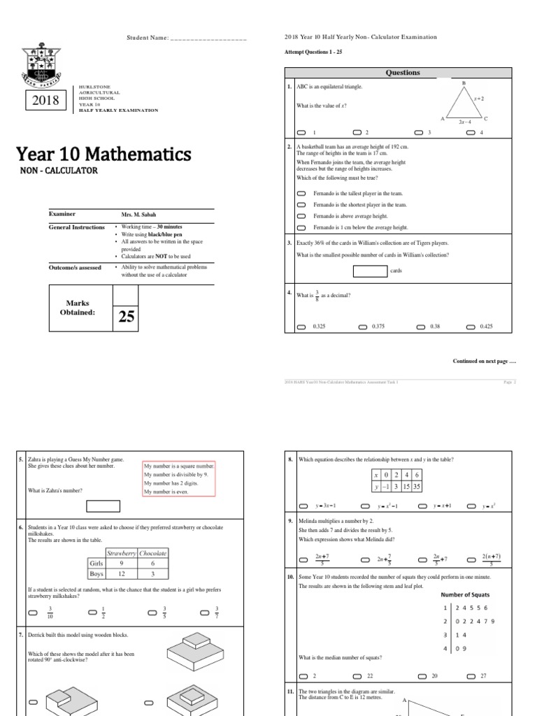 Year 10 Mathematics: Questions | PDF | Teaching Mathematics | Nature